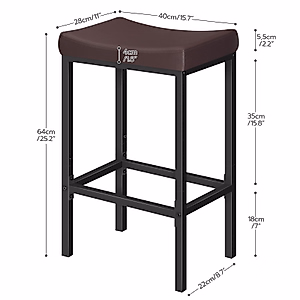 HOOBRO Bar Chairs, Set of 2 Counter Height Saddle Stools with Curved Surface, 24.8 Inches, 2.4" Thick Upholstery, for Kitchen and Dining Room, Brown and Black BC10BY01