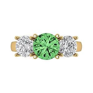 Clara Pucci 3.19ct Round Cut Solitaire 3 stone Green Simulated Diamond Designer Wedding Bridal art deco Anniversary Ring 14k Yellow Gold