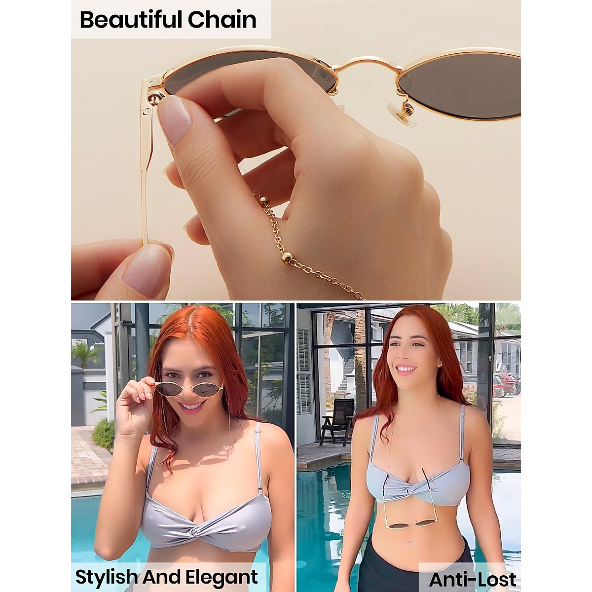 Veda Tinda Vision Green Womens Oval Sunglasses with Chain Polarized 90s Rave Sunglasses Retro Festival Sunglasses UV Protection