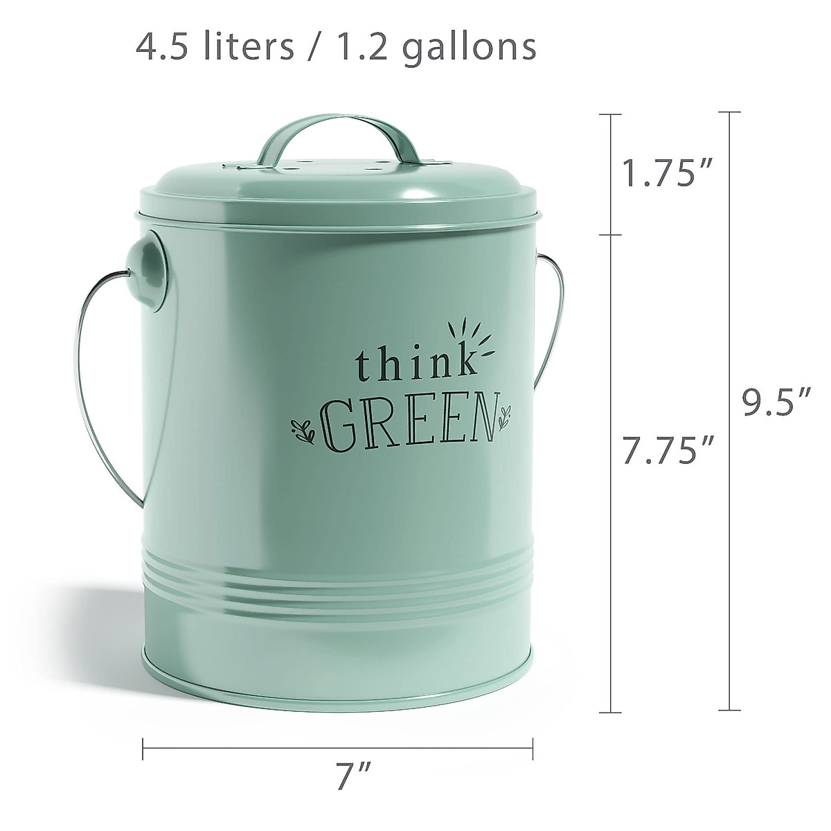 Barnyard Designs Kitchen Compost Bin Kitchen Counter Indoor Compost Bin, Countertop Compost Bin with Lid, Composting Bin Food Waste Composter Bin Cycler Bucket with Filter, 1.2 Gallon 7”x9.5”, Mint