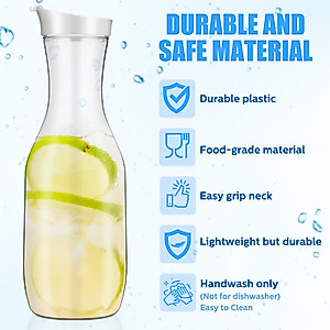 Skylety 16 Pcs 50 oz Clear Water Carafe with Flip Top Lid, Plastic Juice Containers Mimosa Bar Supplies Beverage Pitcher for Water, Juice, Iced Tea, Milk, Lemonade and Other Beverages (White)