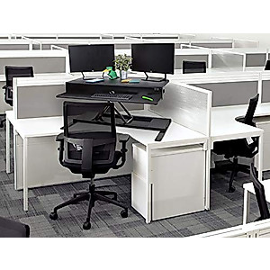 Flexpro Power 40 Inch Electric Corner Desk Converter for Cubicles and L-Shaped Desks with Quiet Height Adjustments, Large Dual Level Sit to Stand Computer Workspace (Black, 44in x 32in)