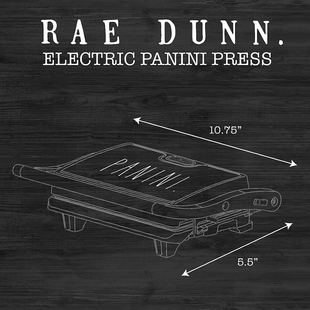 Rae Dunn Panini Maker - 750 Watt 2-Slice Press Grill with Indicator Lights | Opens 180 Degrees | Double Sided Heating | Non-stick Cooking | Cool Touch Handle | Easy to Clean, Black