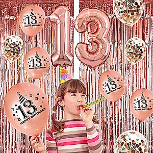 13th Birthday Decorations for Girls - (76pack) Rose Gold Party Banner, Pennant, Hanging Swirl, Birthday Balloons, Foil Backdrops, Cupcake Topper, Plates, Photo Props,Sash,13th Birthday Gifts