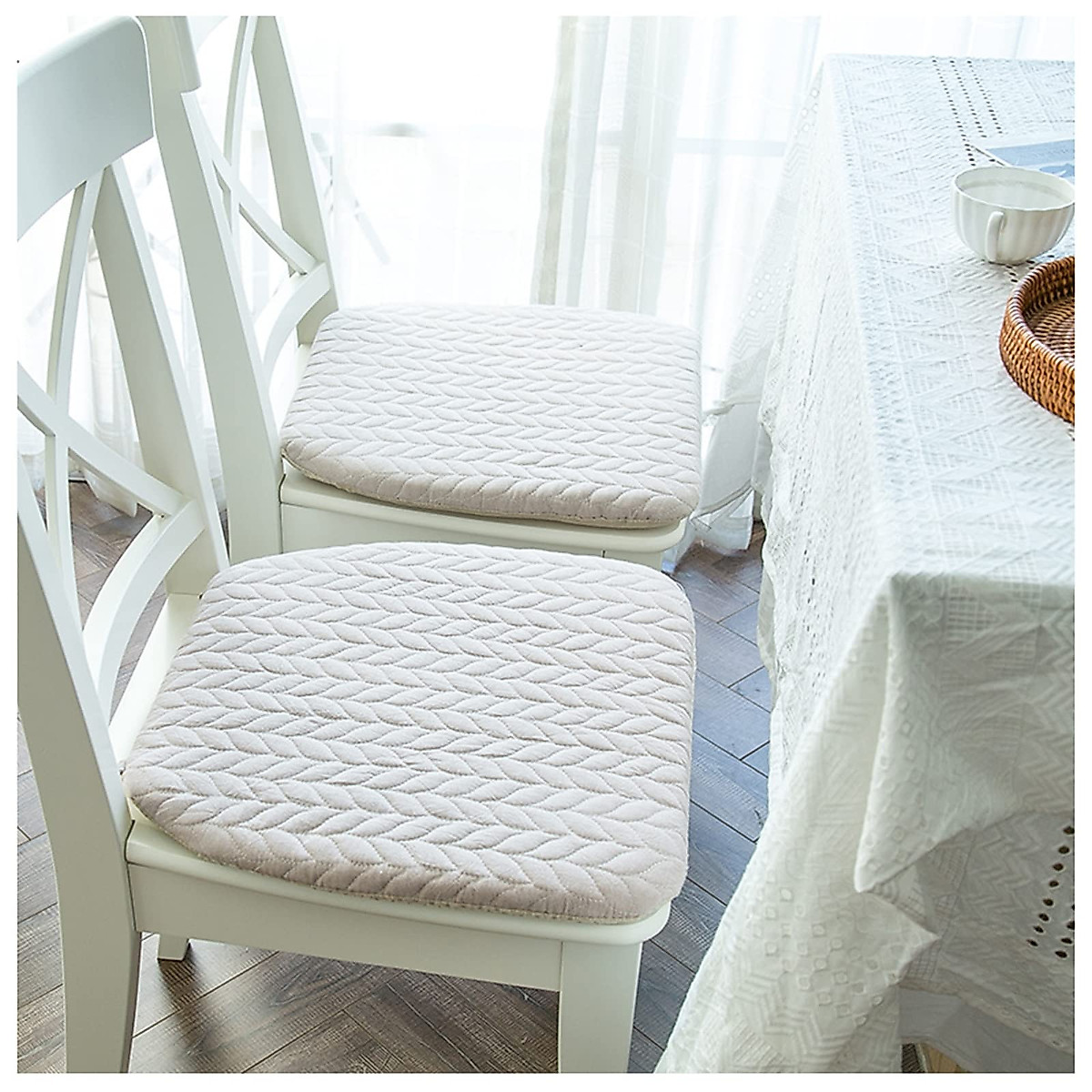 ZTGL U-Shaped Chair Cushions 100% Cotton Non-Slip Dining Chair Pads with Ties Durable Kitchen Seat Cushion Pads Chair Decoration Cushions for Office Home,Beige,Pack of 2