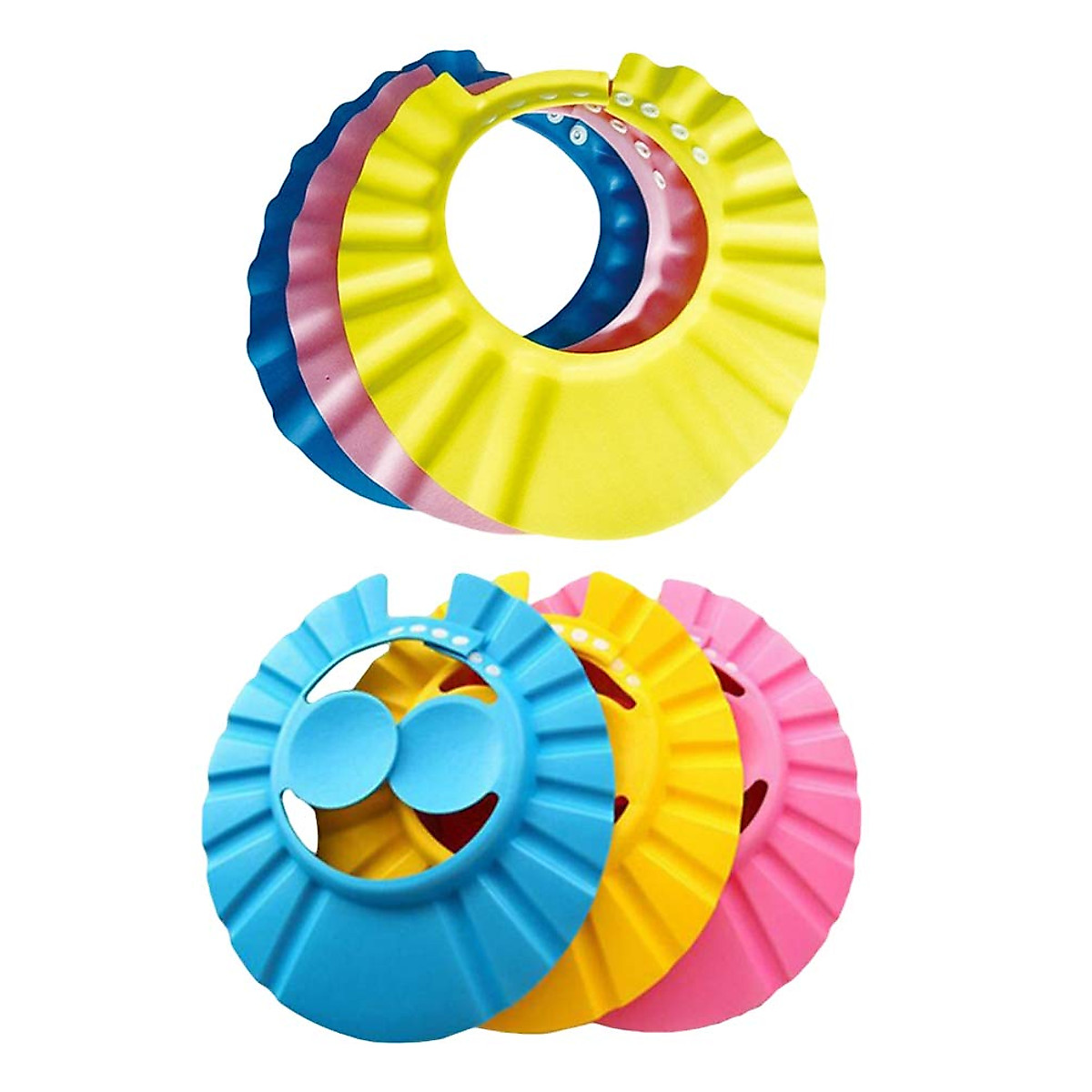 NUOBESTY Bath Cap, Adjustable Durable Waterproof Elastic Ring Hat Shampoo Bath Shower Cap Wash Hair Shield Direct Visor Caps for Kids Toddler Baby Newborn - 6Pcs