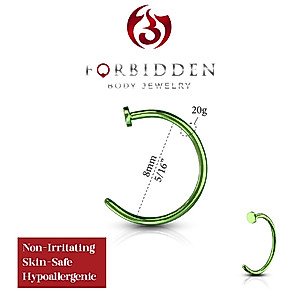 Forbidden Body Jewelry 20 g Surgical Steel IP Plated Nose Hoop Ring for Women or Men (8mm/Green)