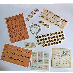 Vintage Washi Sticker Set English Character Digital Letter Self-Adhesive Sticker DIY Label for Art Craft Scrapbooking Personal Journaling Planner Diary Book Album Card