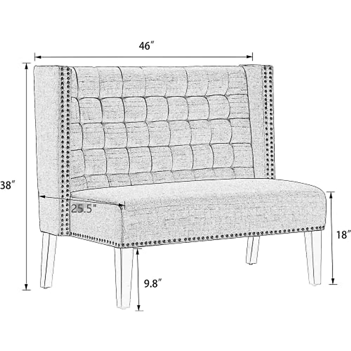 46" Small Modern Loveseat Settee Sofa 2-Seat Sofa Couch Tufted Love Seat Dining Bench with Nail Head Trim Back Banquette Sofas for Living Room Small Space Entryway Hallway Khaki