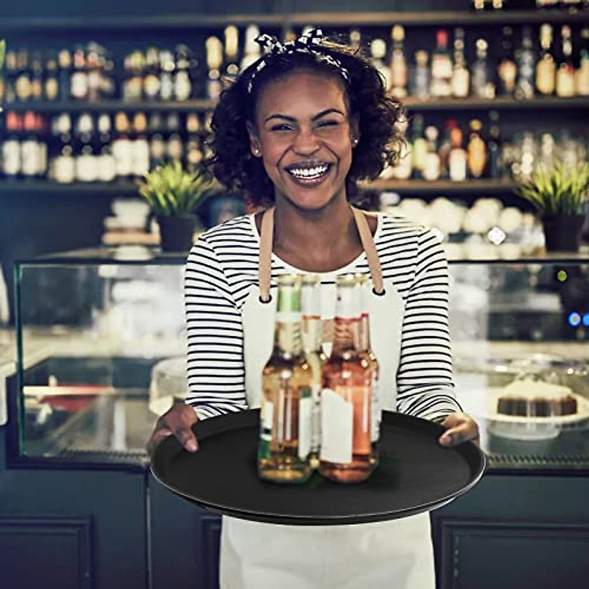 TOPZEA 3 Pack Large Restaurant Serving Tray, 16 Inch Plastic Round Serving Tray, Server Tray Non-Skid Tray Bar Tray Drink Tray Cafeteria Tray Food Serving Tray for Coffee Table, Hotel, Party