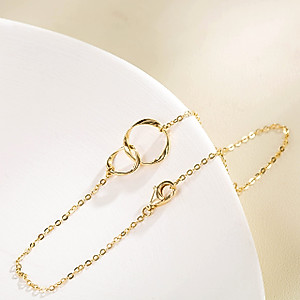 AGVANA 14K Solid Real Gold Two Interlocking Infinity Eternity Circles Bracelet for Women Mother Bracelet Fine Jewelry Anniversary Birthday Gifts for Women Mom Wife