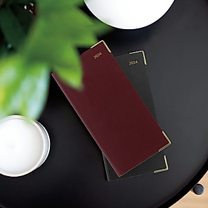 Letts of London Classic Weekly/Monthly Planner, 12 Months, January to December, 2024, Gold Corners, Vertical, Slim Size, 6.625" x 3.25", Black (C32SUBK-24)