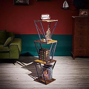 LiebeRen Bookshelf, 4-Tier Small Bookshelf, Corner Bookshelf, Corner Shelves Stackable, Display Bookshelf for Books and Artwork, Modern Bookshelf, Short Bookshelf in Ironwood Combination.