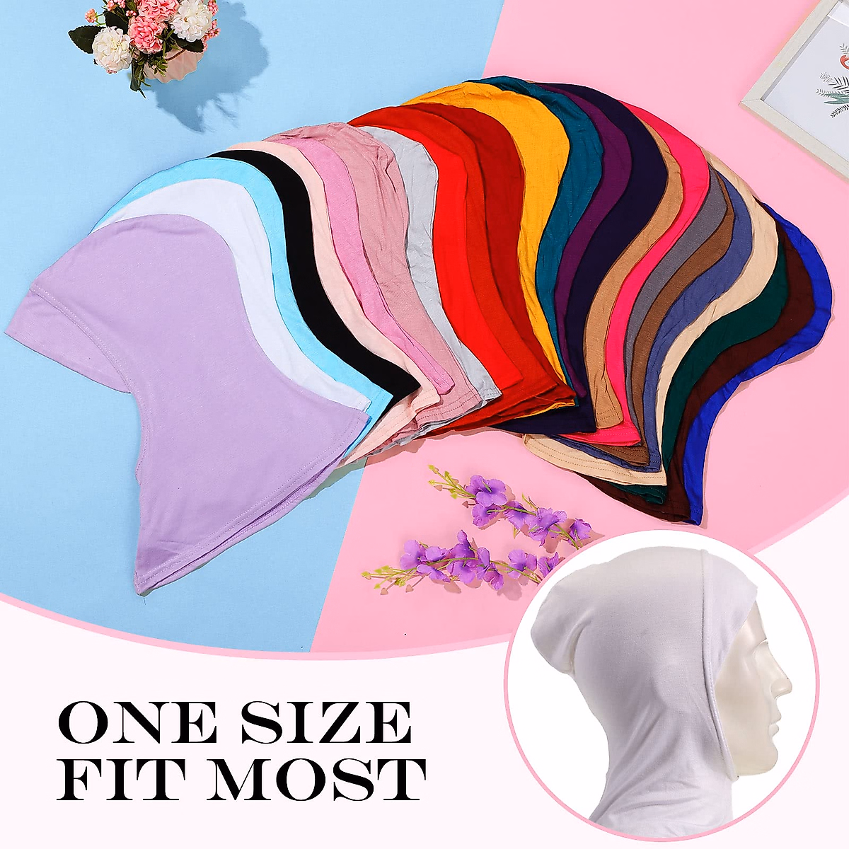 Handepo 24 Pcs Modal Hijab Cap Adjustable Muslim Stretchy Turban Full Cover Shawl Head Muslim Women Scarf Full Neck Coverage Undercap for Lady Girls Prayer, 24 Colors