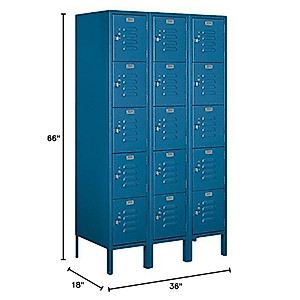 Salsbury Industries 65358BL-U Five Tier Box Style 36-Inch Wide 5-Feet High 18-Inch Deep Unassembled Standard Metal Locker, Blue