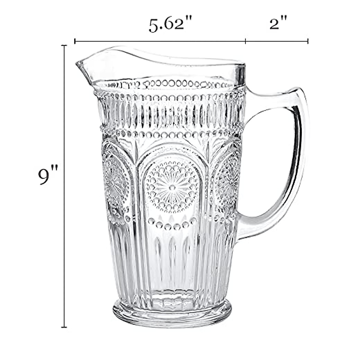 Kingrol 50 oz Glass Pitcher, Vintage Water Carafe Jug for Ice Tea, Homemade Juice, Milk, Beverages, Heat Resistant Glass Carafe for Hot/Cold Water