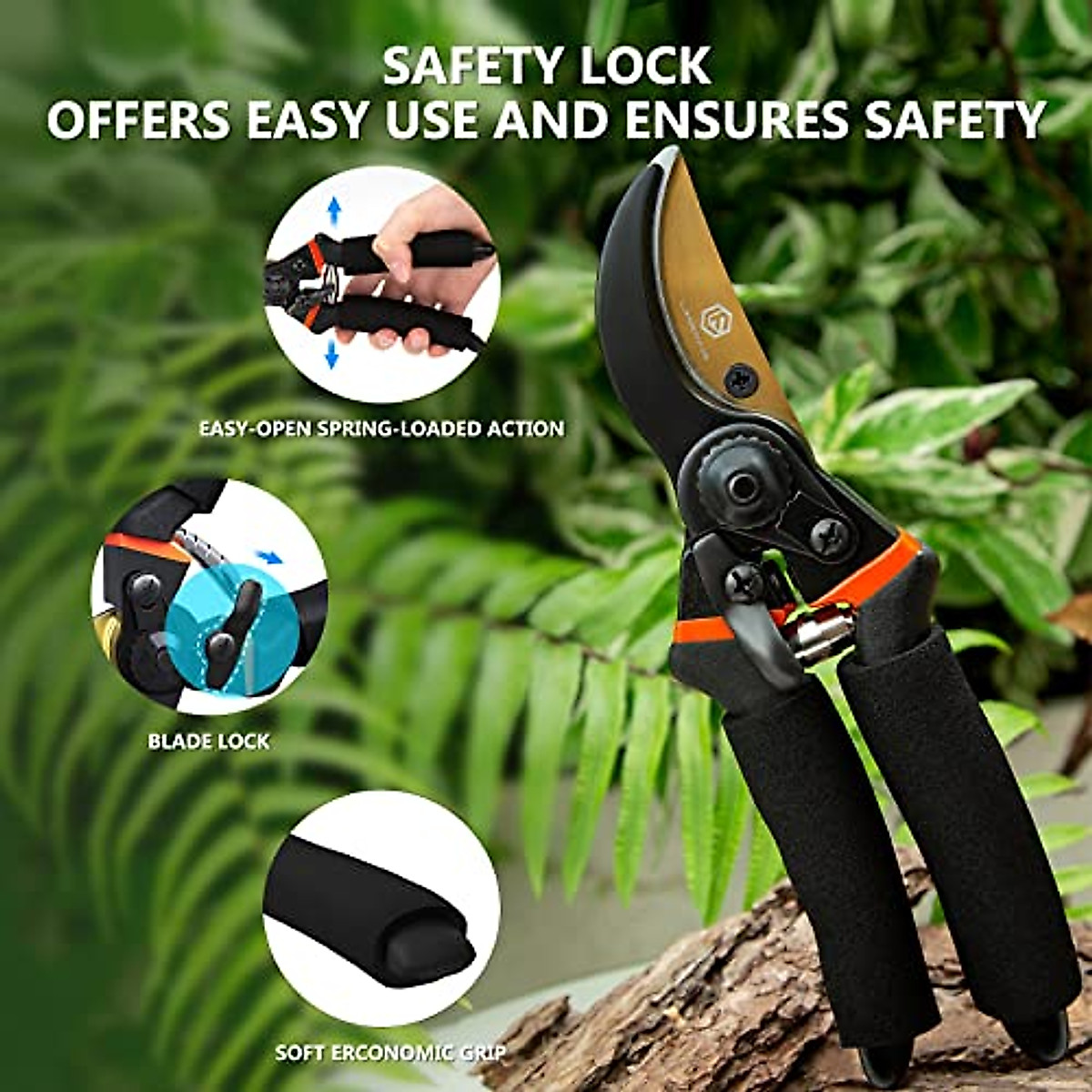 LF Likefair 8.5" Pruning Shears,Garden Shears, Garden Scissors,Professional Bypass Pruner Hand Shears, Tree Trimmers Secateurs, Hedge & Garden Shears, Clippers for Plants, Gardening, Garden Tools