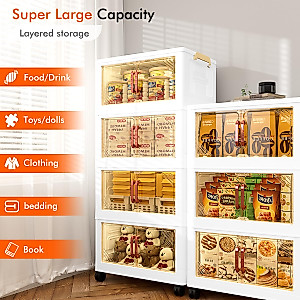 3 Tier Stackable Storage Bins with Lids and Wheels, 88 Qt Organizers and Storage, Collapsible Storage Containers, Organization and Storage Boxes for Living room, Bedroom, Office