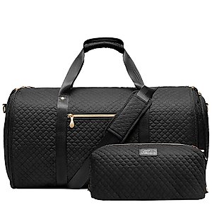 Coolife Garment Bag Carry On Convertible Travel Duffel Bag with Shoe Pouch Weekender Bag for Women Men 2 in 1 Hanging Suit Bag with Shoulder Strap Business Travel Bag (Black, Standard)