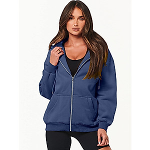 ANRABESS Womens Zip Up Hoodies Long Sleeve Oversized Sweatshirts Fleece Y2K Jacket Pockets 2025 Fall Outfits Fashion Clothes Navy Blue Small