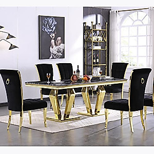 ACEDÉCOR Modern Dining Table, 78 inches Rectangular Dining Room Table for 6 to 8, Double Pedestal Dining Table in Black Gold