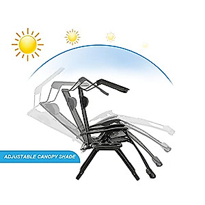 Ezcheer Oversized Zero Gravity Chair with Canopy, Support 400 lbs 31.5 inches Wide Patio Lounge Chair with Foot Rest Cushion, Folding Beach Camping Recliner Chair with Cup Holder (Black)
