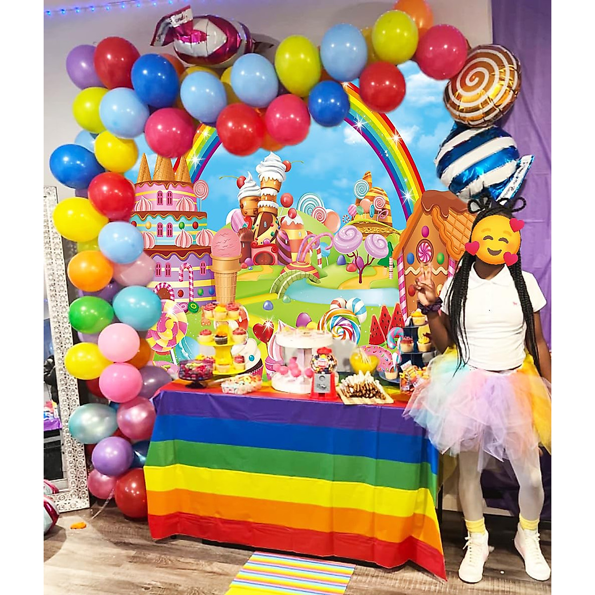 Candyland Theme Party Backdrop Cartoon Rainbow Lollipop Sweet Donut Ice Cream Photography Background for Kid Adult Ice Cream Birthday Party Decoration Banner Baby Shower Photo Props