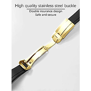 Wentokye Rubber Watchband For Rolex SUBMARINER GHOST DATEJUST OYSTERPERTUAL DAYTONA YACHTMASTER Deployment Buckle 20mm Rolex Rubber Strap Replacement (Golden Buckle)