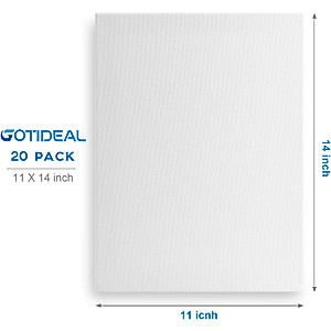 GOTIDEAL Bulk Canvases for Painting, 11x14 inch Value Pack of 20, Gesso Primed White Blank Canvas Boards - 100% Cotton Art Supplies Canvas Panel for Acrylic Paint, Pouring, Oil Paint, Gouache