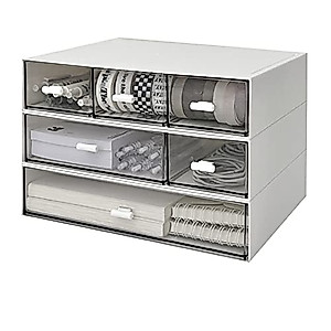 Stackable Desk Organizer with 6 Drawers, 3 Tier Plastic Desk Storage Box Desktop Drawers, Makeup Storage, Desk Organizer and Accessories for Desk, Cosmetic Skincare Storage Office School Home (White)