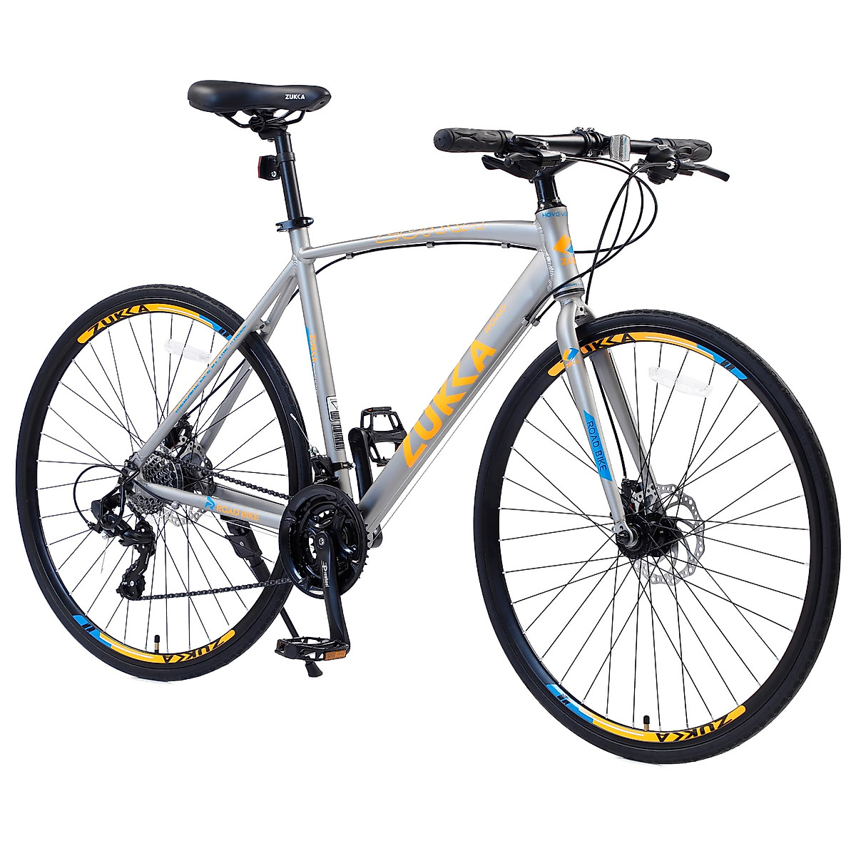 ZUKKA 700C Road Bike for Adult,24-Speed Unisex Hybrid Road Bicycle, Alloy Frame/Dual-Disc Brakes/Multiple Colors(US in Stock) (Gray)