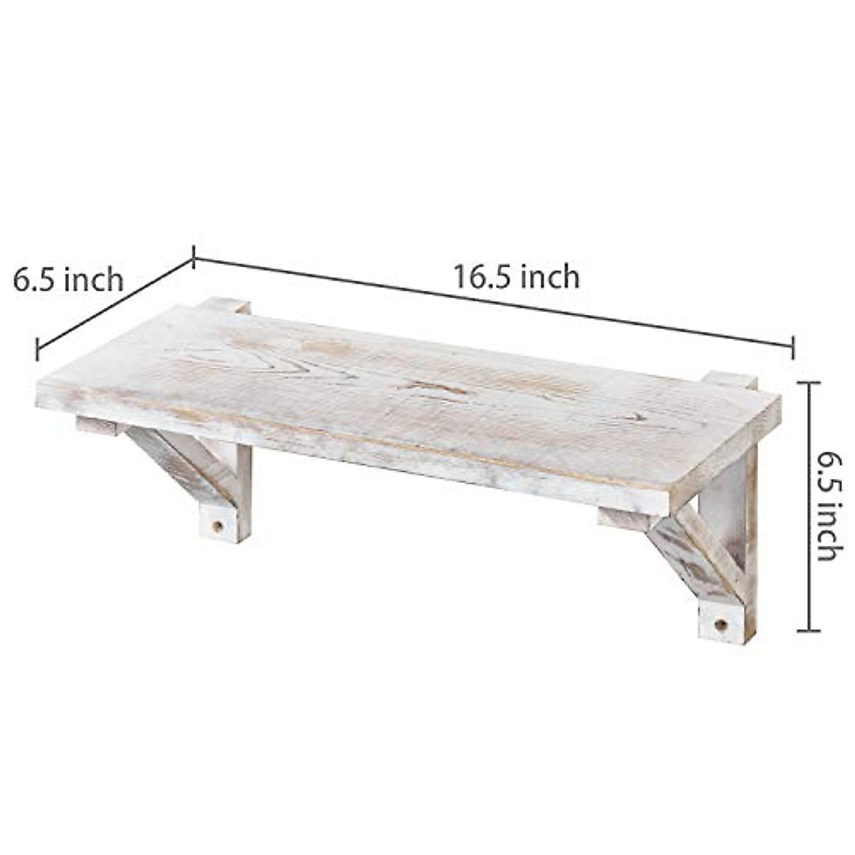 MyGift Wall Mounted Floating Shelves - 16.5 Inch Whitewashed Wood Decorative Shelf with Wooden Brackets, Set of 2