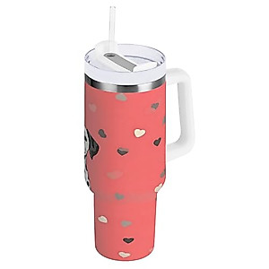 Maunzc 40 oz Tumbler with Handle and Straw, Insulated Stainless Steel Travel Mug with Lid for Coffee, Iced Tea, Water, Gift for Men Women (Cute Spotted Dog)