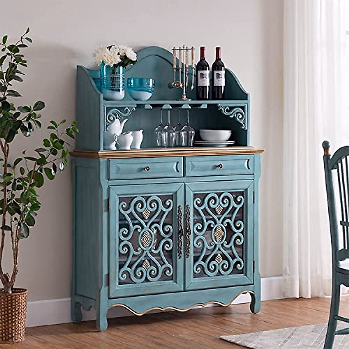 Buffet Sideboard Villa Decor Kitchen Console Table Sideboard Retro Old Cabinet Three-Layer Cupboard Storage Sideboard Entrance Cabinet Living Room Kitchen Storage Cabinet ( Size : Double door 152.8*35
