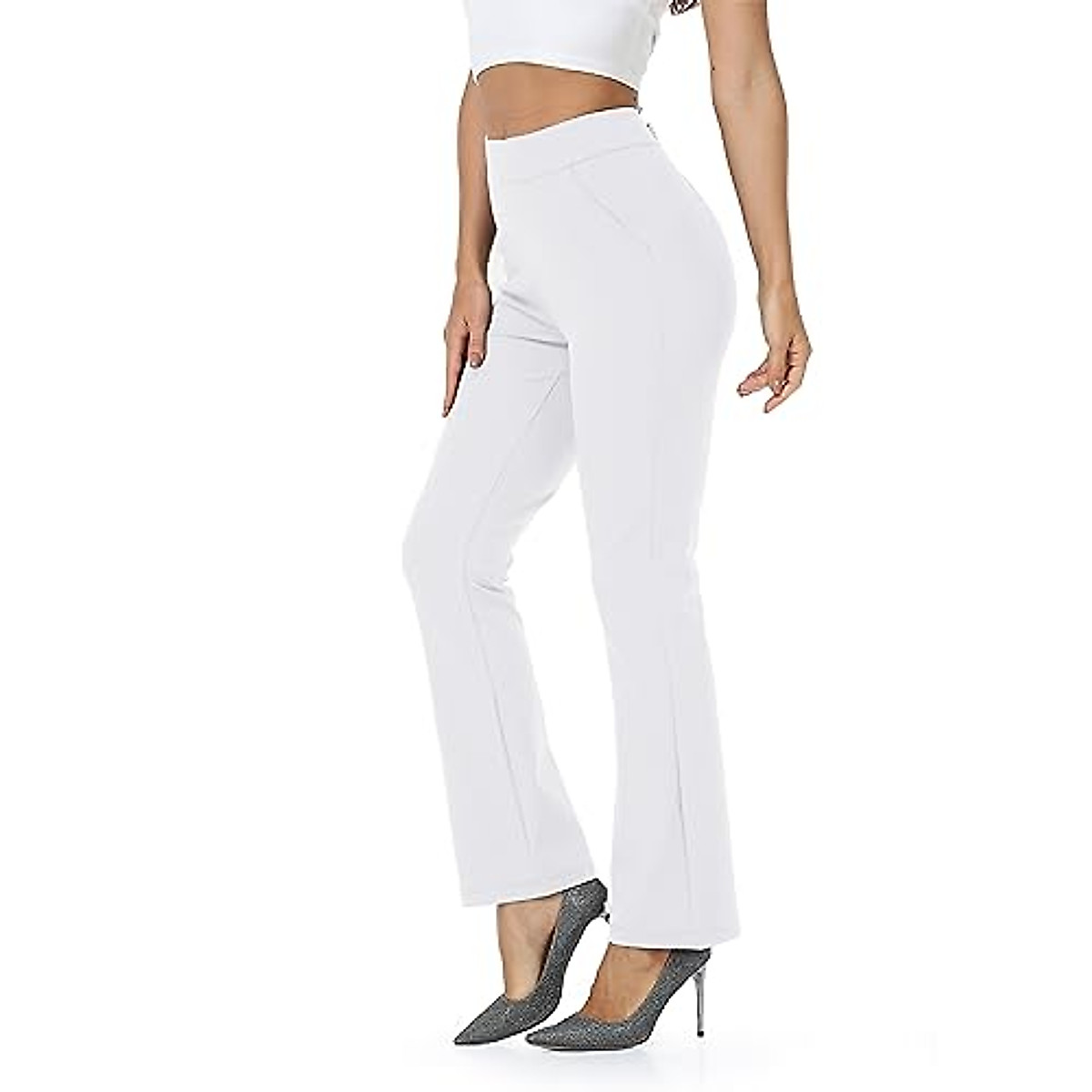 Agenlulu High Waisted Dress Pants for Women Bootcut Elastic Waist Pull On Work Slacks for Women Business Casual Yoga (White)