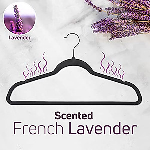 HangAroma Non-Slip Scented Velvet Hangers - Heavy Duty Clothes Hanger - Ultra Thin Space Saving 360 Degree Swivel Hook - Ideal for Coats, Jackets, Pants, & Dress - French Lavender - 6 Pack