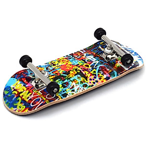 Teak Tuning 34mm Pro Fingerboard Heat Transfer Graphic Complete - Fully Assembled with Pro Level Parts - Pro Shaped Wood Deck (34x97mm), UltraSpin Wheels, Prodigy Trucks - Graffiti Wall