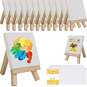 Gredak Mini Canvases for Painting with Easel Set, Pack of 14,4 x 4 Inches Mini Canvas and 14pcs 5" Mini Easel, Small Canvas for Adults,Art Supplies for Acrylic Pouring and Oil Painting
