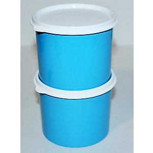 Tupperware Canisters Set of 2 in Blue and White 2.5 Cups Each