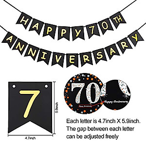 Yoaokiy 70th Anniversary Decorations Kit - 16Pcs - Including 1Pcs Happy 70th Anniversary Banner, 9Pcs 70 Hanging Swirl, 6Pcs Poms - 70th Wedding Anniversary Party Decorations Supplies…