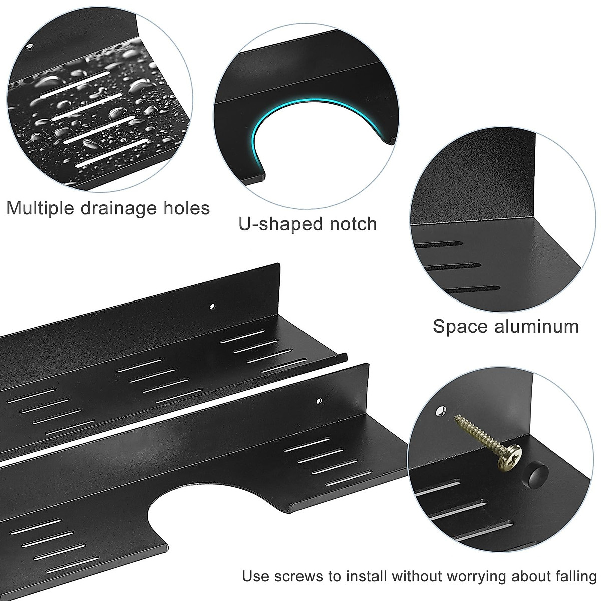 MYITYARD Over The Sink Shelf for Bathroom Kitchen, 2 Pack Wall Mount Anti-Rust Space Aluminum Floating Shelves, Sink Storage Organizer Holder Over The Faucet (15.7" L × 3.9" W, Black)