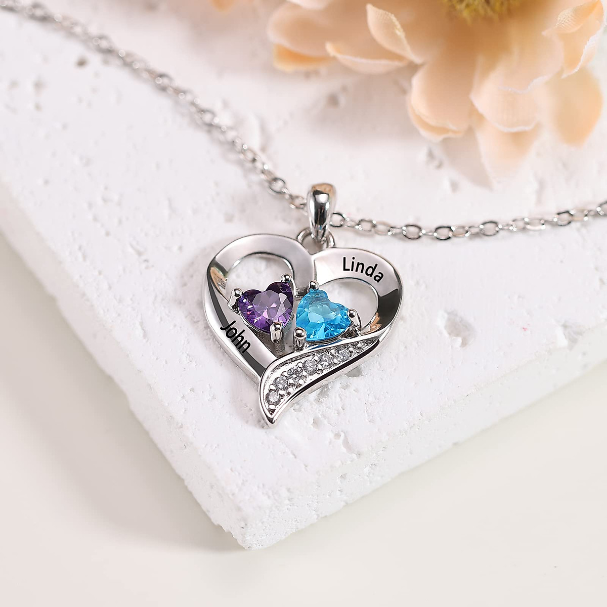 Lam Hub Fong Name Necklace Personalized Gifts for Her Mother Daughter Necklace Birthstone Necklace for Women Custom Necklaces for Women Mother Wife Girlfriend Birthday Gift Ideas