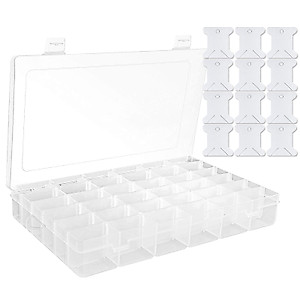 LE PAON 36 Grids Clear Plastic Organizer Box Storage Container Jewelry Box with Adjustable Dividers for Beads Art DIY Crafts Jewelry Fishing Tackles with 12 Floss bobbins