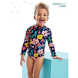 Simple Joys by Carter's Toddler Girls' One Piece Rashguard, Navy Floral, 2T