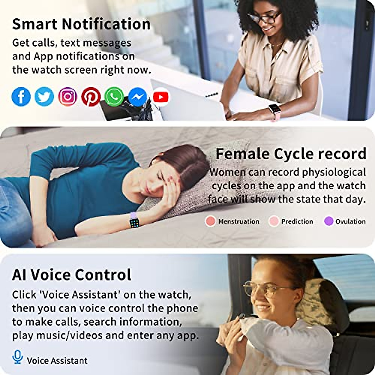 Popglory Smart Watch Call Receive/Dial, 1.85'' Smartwatch with AI Voice Control, Blood Pressure/SpO2/Heart Rate Monitor, Fitness Tracker Watch with 2 Straps for Men & Women iOS & Android Phones