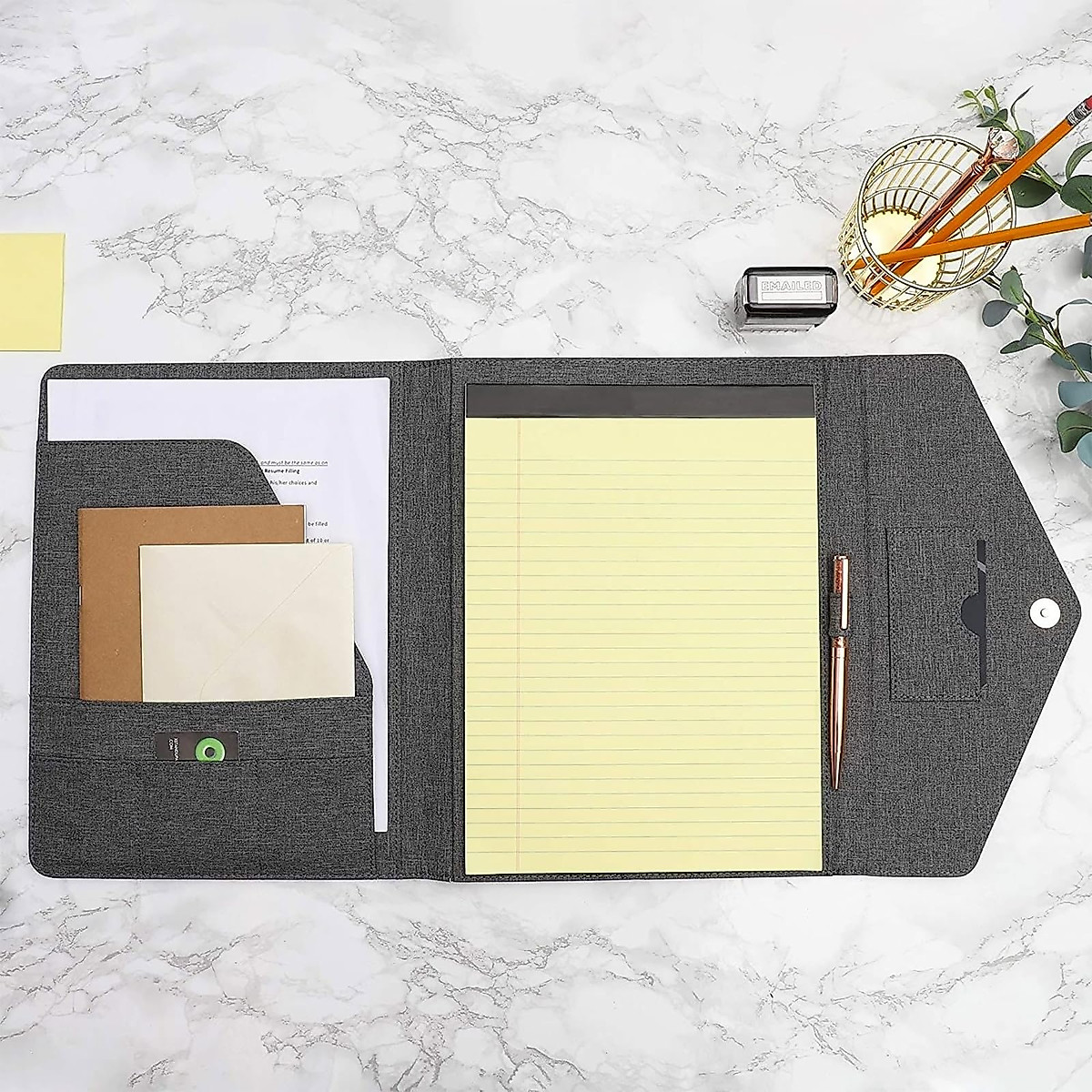 Professional Legal Notepad Portfolio, Grey Folio Notebook for Business and Work Organizer (12.5 x 10 in)