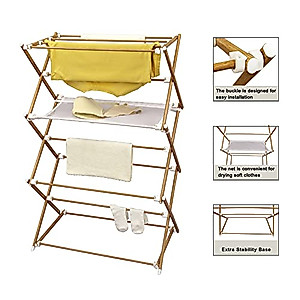 Clothes Drying Rack, Heavy Duty Metal Drying Rack Clothing, Foldable Oversize Wooden Look Laundry Drying Rack for Drying Clothes, Space Saving, Portable Indoor Outdoor Use 40.2" x 27.6" x 14.4"