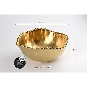 Pampa Bay Titanium-Plated Porcelain Large Salad Bowl, 10.5 Inch, Matte Gold Tone, Oven, Freezer, Dishwasher Safe, MCA1721