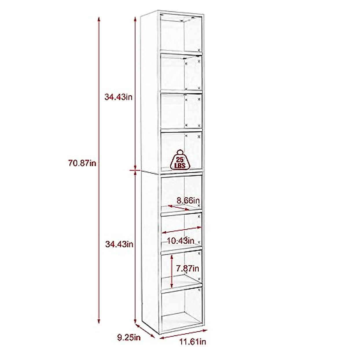 VKKILPEE Slim Media Tower Rack with Adjustable Shelves, 8-Tier Tall Narrow Storage Cabinet CD Display Rack Bookshelf, Multifunctional Double-Decker Bookcase for Home Office & Apartment, Black