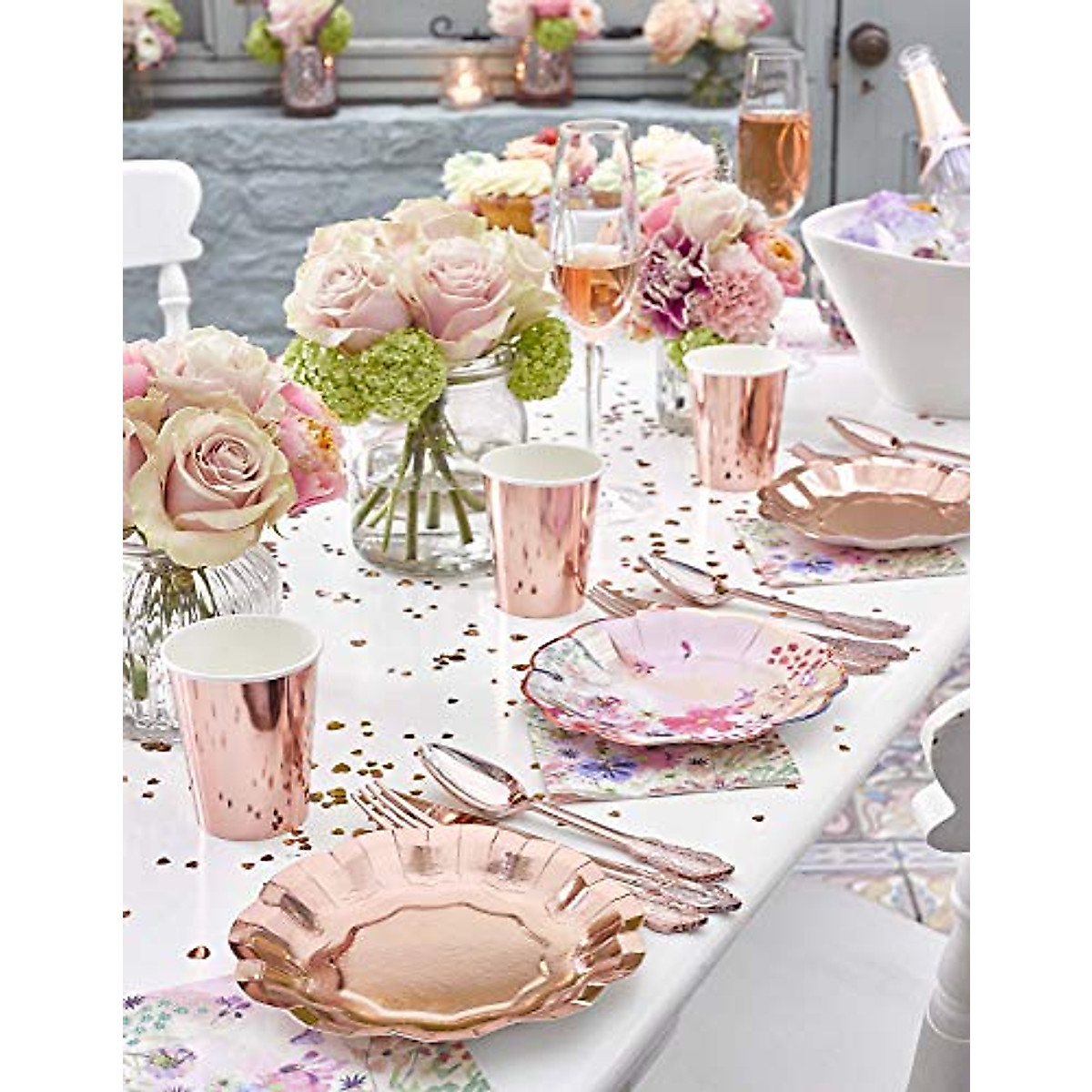 Talking Tables BG-CUPSET Blossom Party Paper Tea Cups, Pack of 12, Height 8cm, 3", Pink and Gold